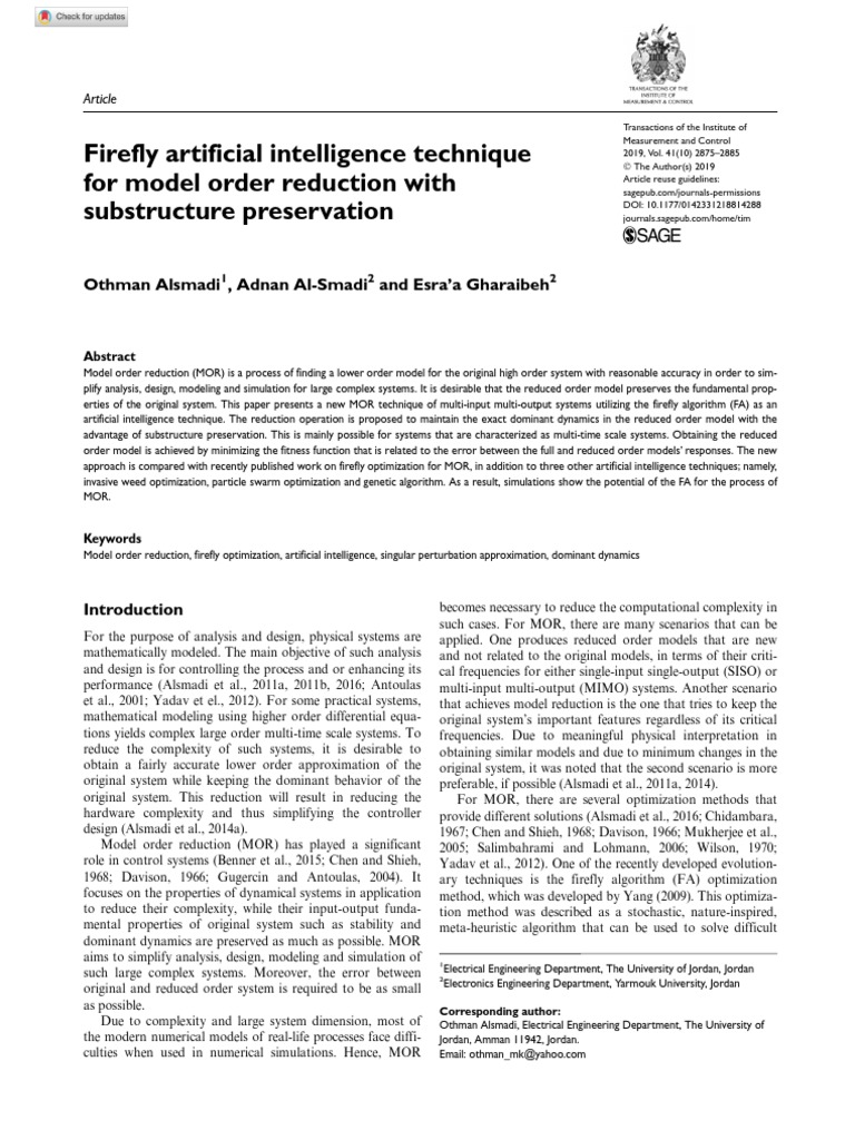 Firefly Artificial Intelligence Technique For Model Order Reduction With Substructure ...