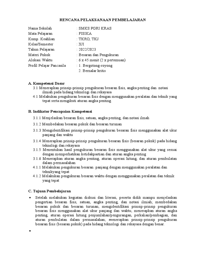 RPP Fisika: Besaran dan Pengukuran | PDF