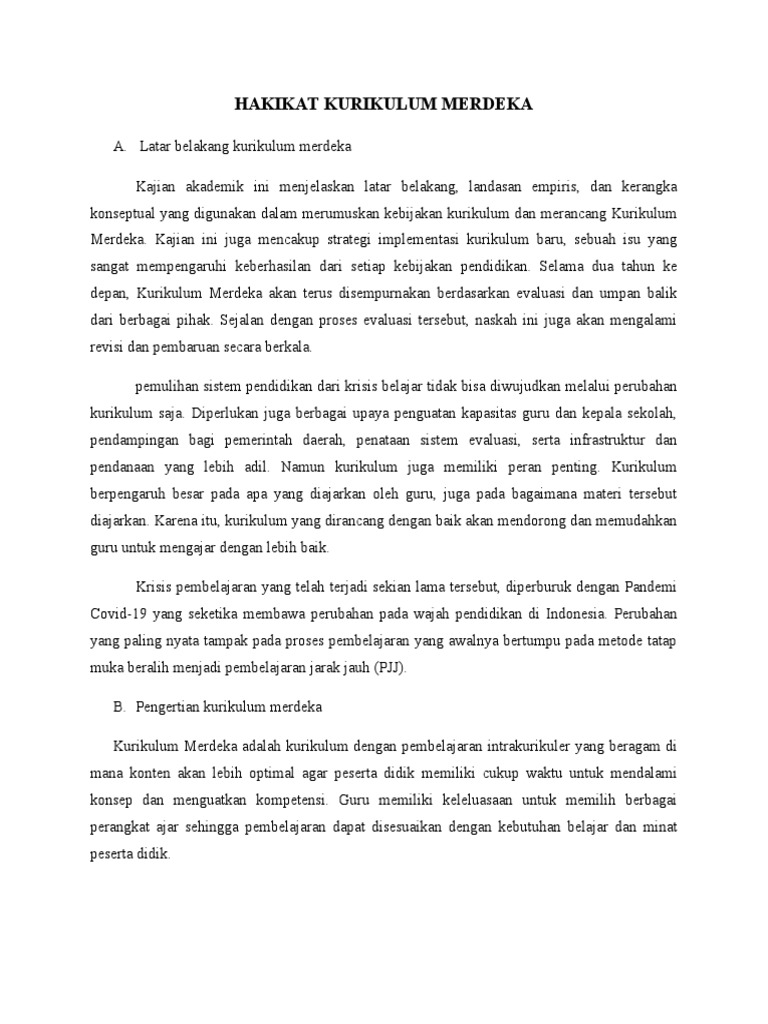 Hakikat Kurikulum Merdeka | PDF | Karier & Perkembangan | Sains & Matematika