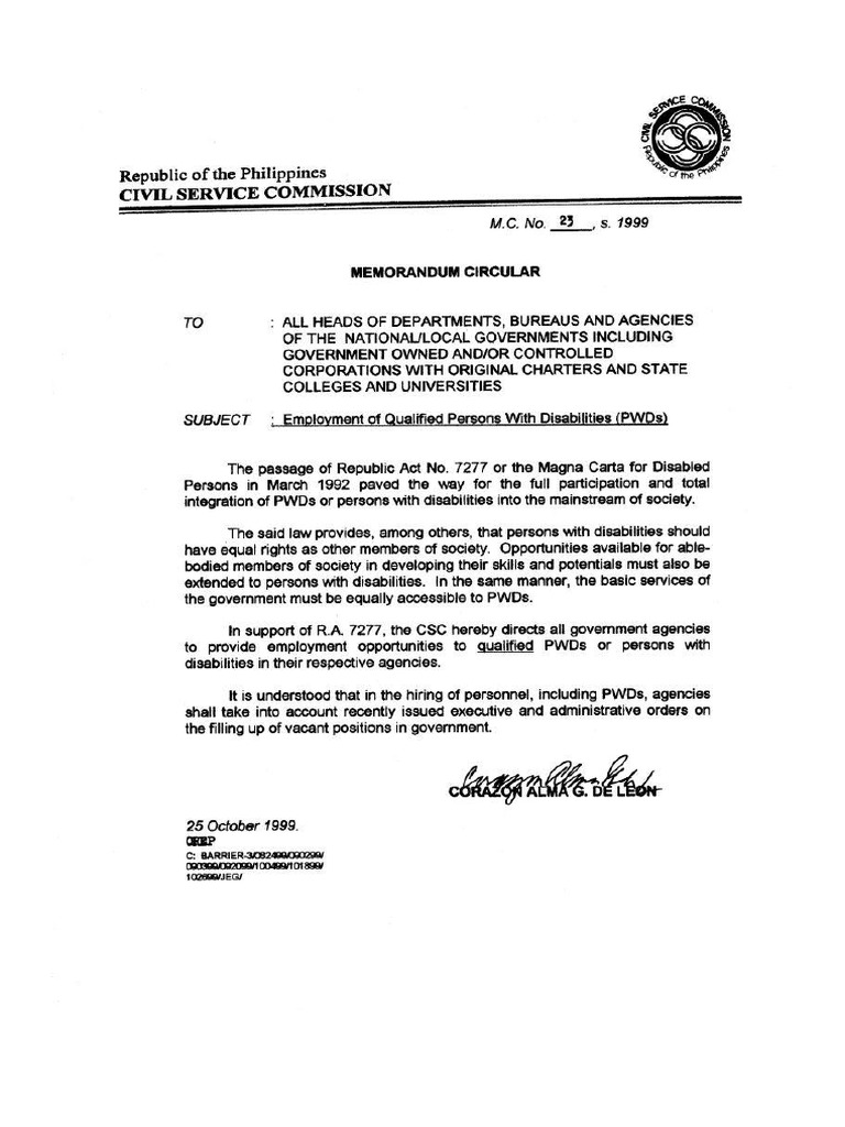 mc23s1999 Employment of PWD | PDF