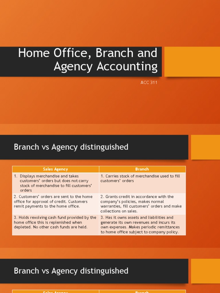 Home Office, Branch and Agency Accounting | PDF | Expense | Debits And Credits
