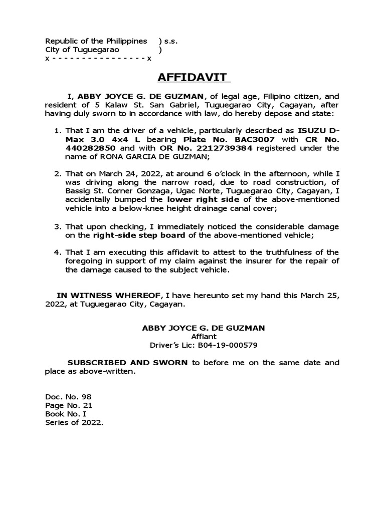 Driver's Affidavit | PDF