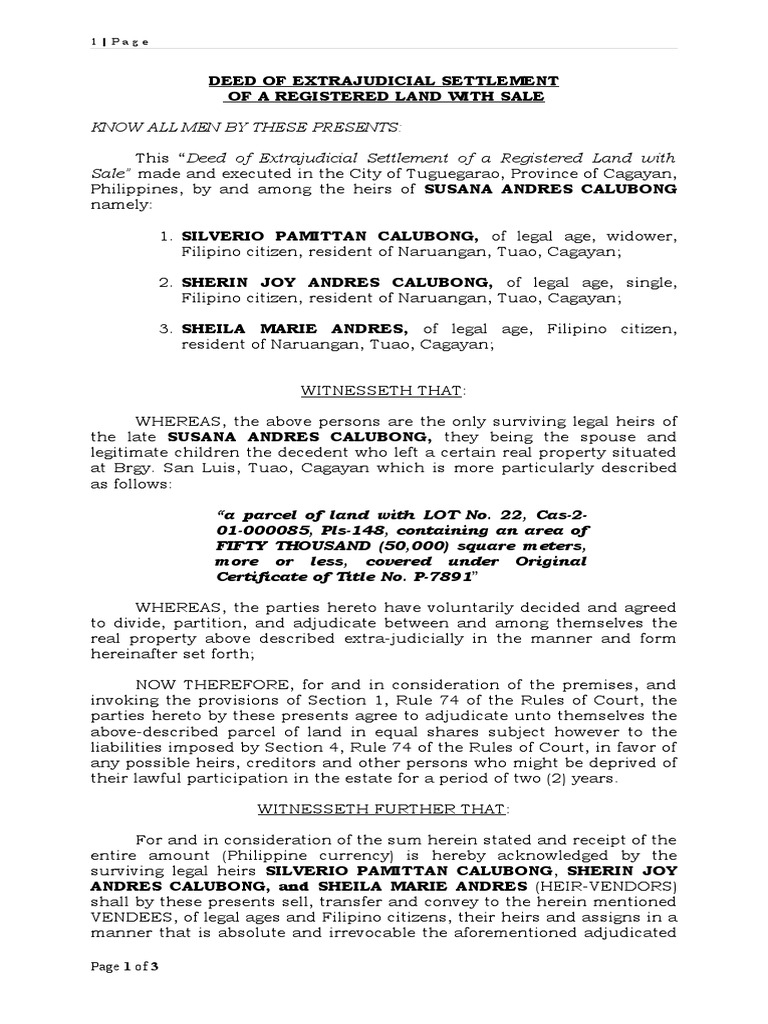 Deed of Extrajudicial Settlement | PDF | Law And Economics | Common Law
