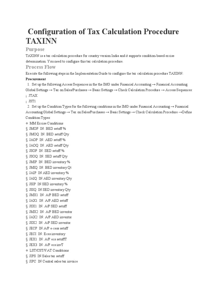 Configuration of Tax Calculation Procedure TAXINN | PDF | Value Added ... Configuration of Tax Calculation Procedure TAXINN | PDF | Value Added ...