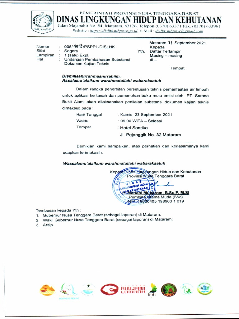 Undangan Pembahasan Substansi Dokumen Kajian Teknis PT. SBA | PDF