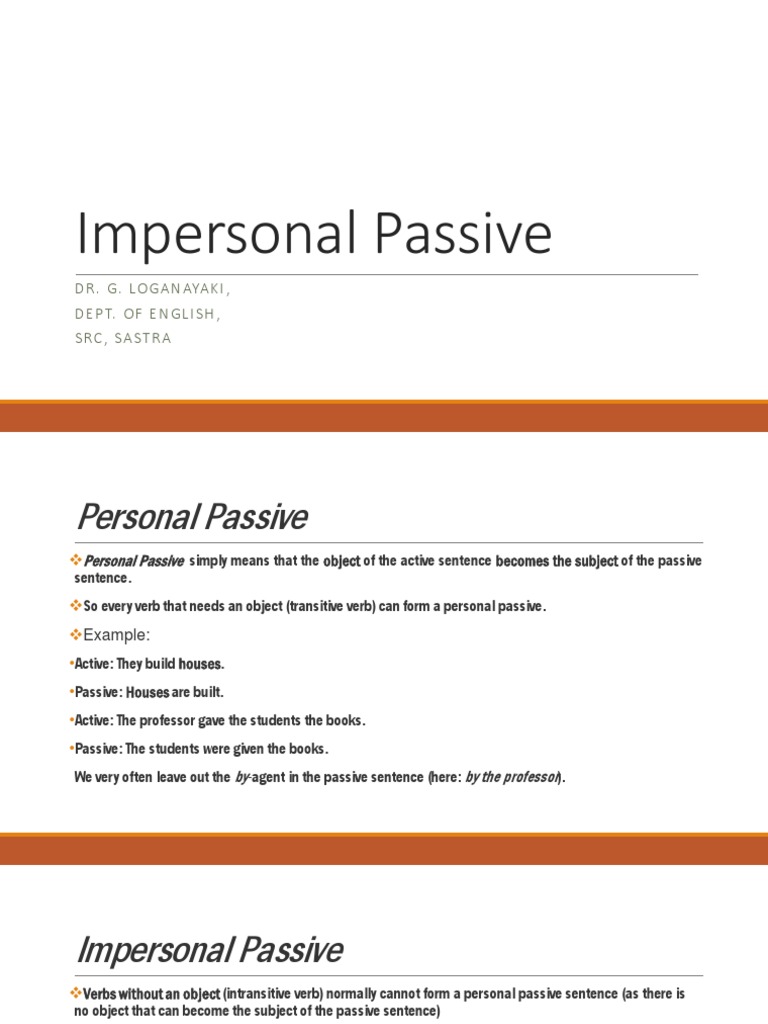 Impersonal Passive | PDF | Verb | Syntactic Relationships