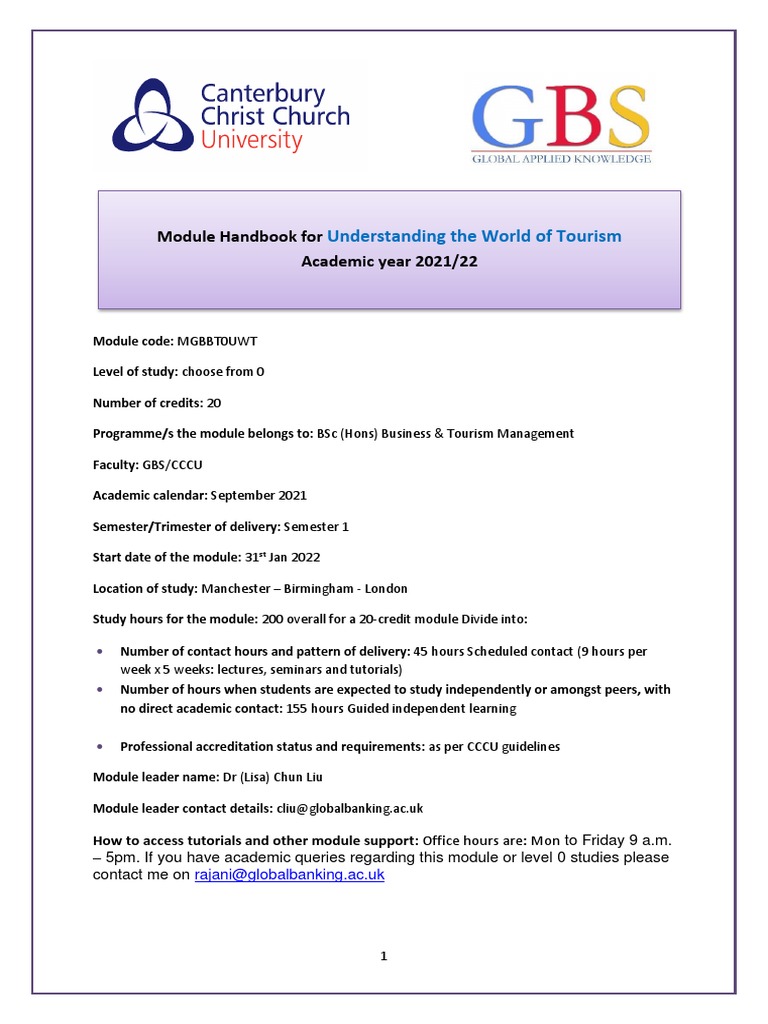 Module Document (Refined September) | PDF | Tourism | Lecture