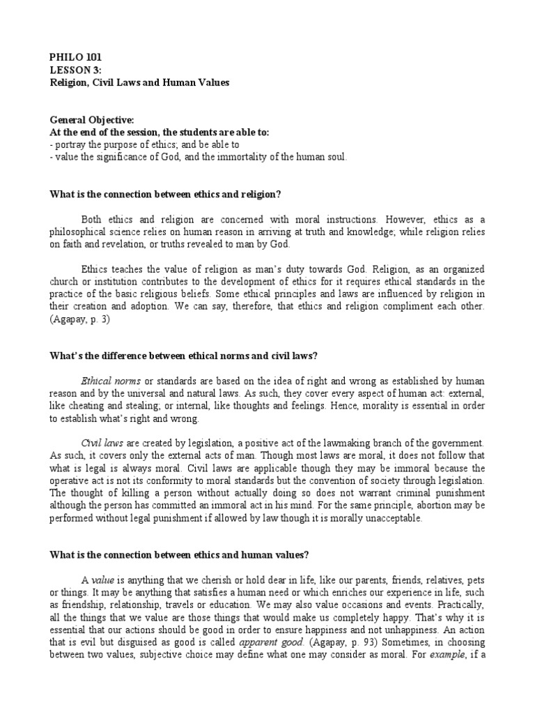 L3 - Religion Civil Laws Human Values | Download Free PDF | Morality ...