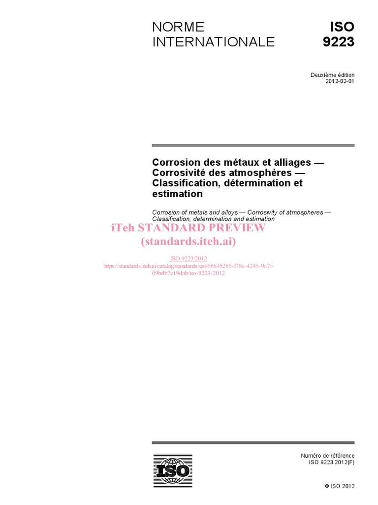 Iso 9223 2012 | Download Free PDF | Corrosion | Métaux