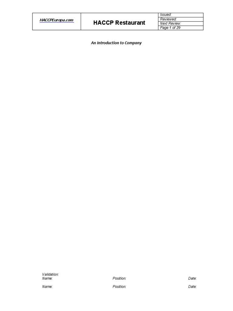 HACCP Plan for Restaurants Overview | PDF | Hazard Analysis And ...