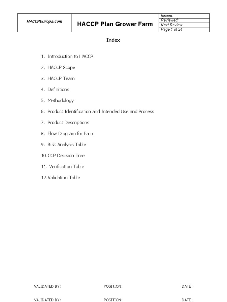 HACCP Plan Grower Farm | Download Free PDF | Hazard Analysis And ...