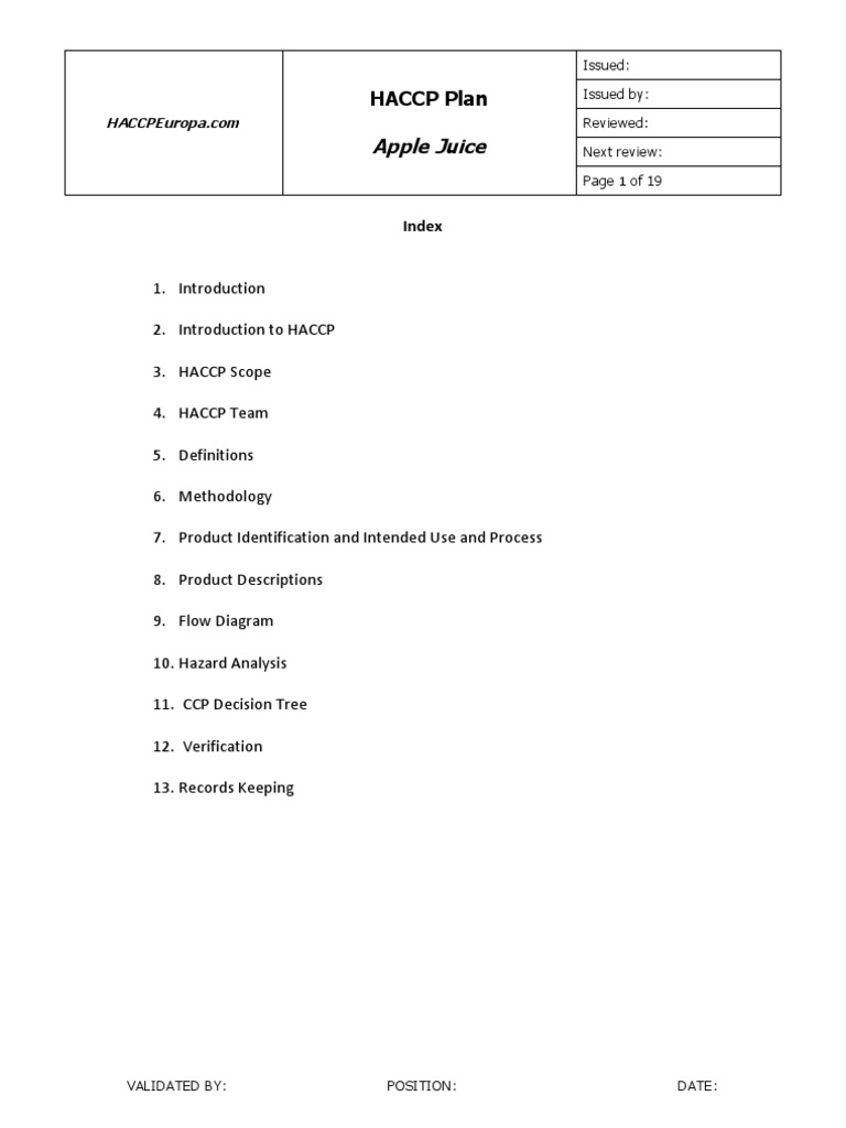 HACCP Plan for Apple Juice Safety | PDF | Hazard Analysis And Critical ...