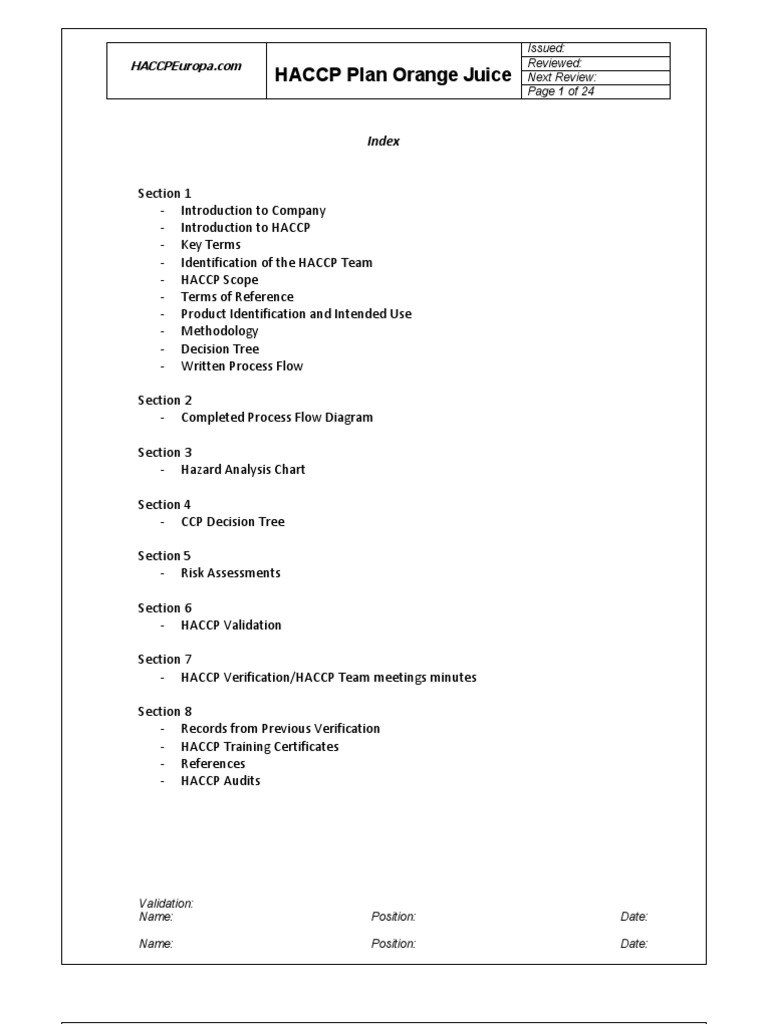 HACCP Plan for Orange Juice Production | PDF | Hazard Analysis And ...