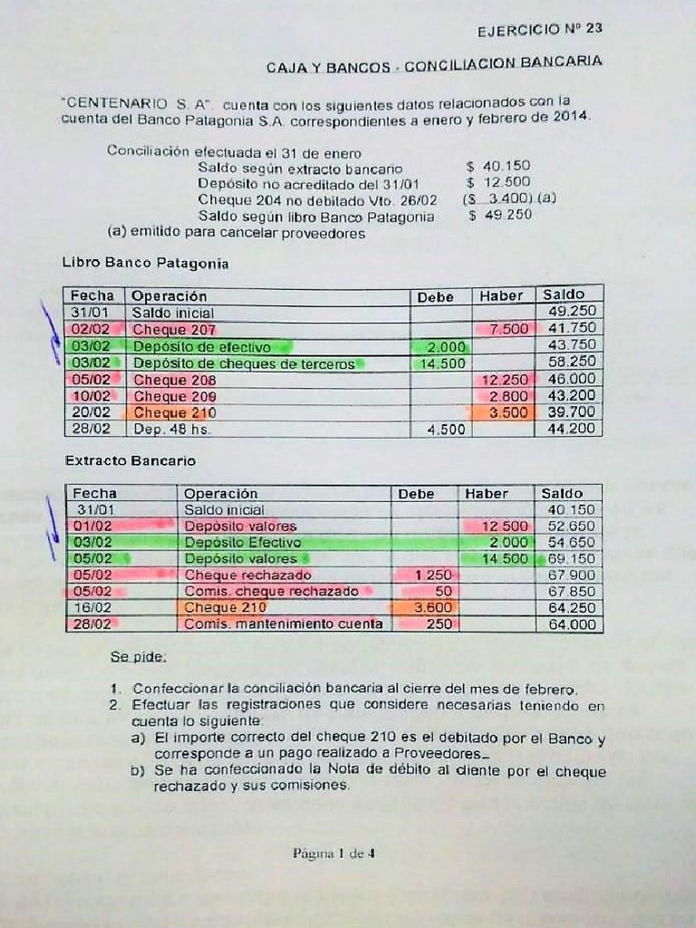 Ejercicio 23 - Conciliación Bancaria | PDF