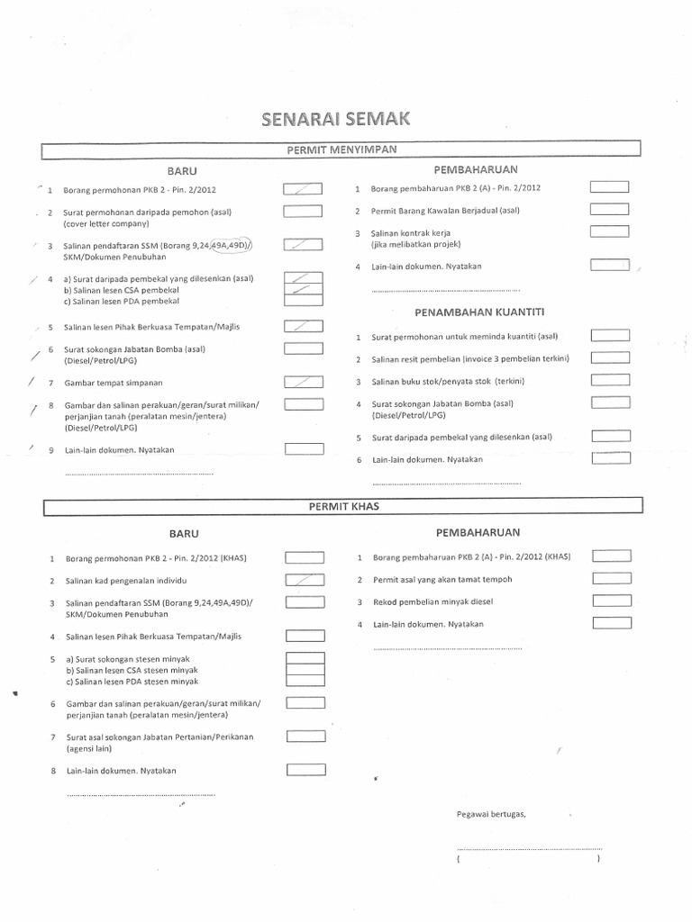 Senarai Semak Permit Penyimpanan Diesel | PDF