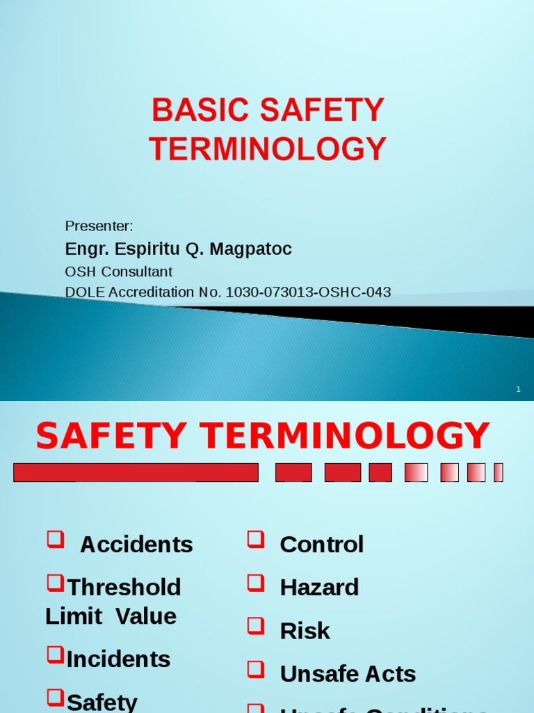 Safety Terminology and Concepts Overview | PDF | Hazards | Safety
