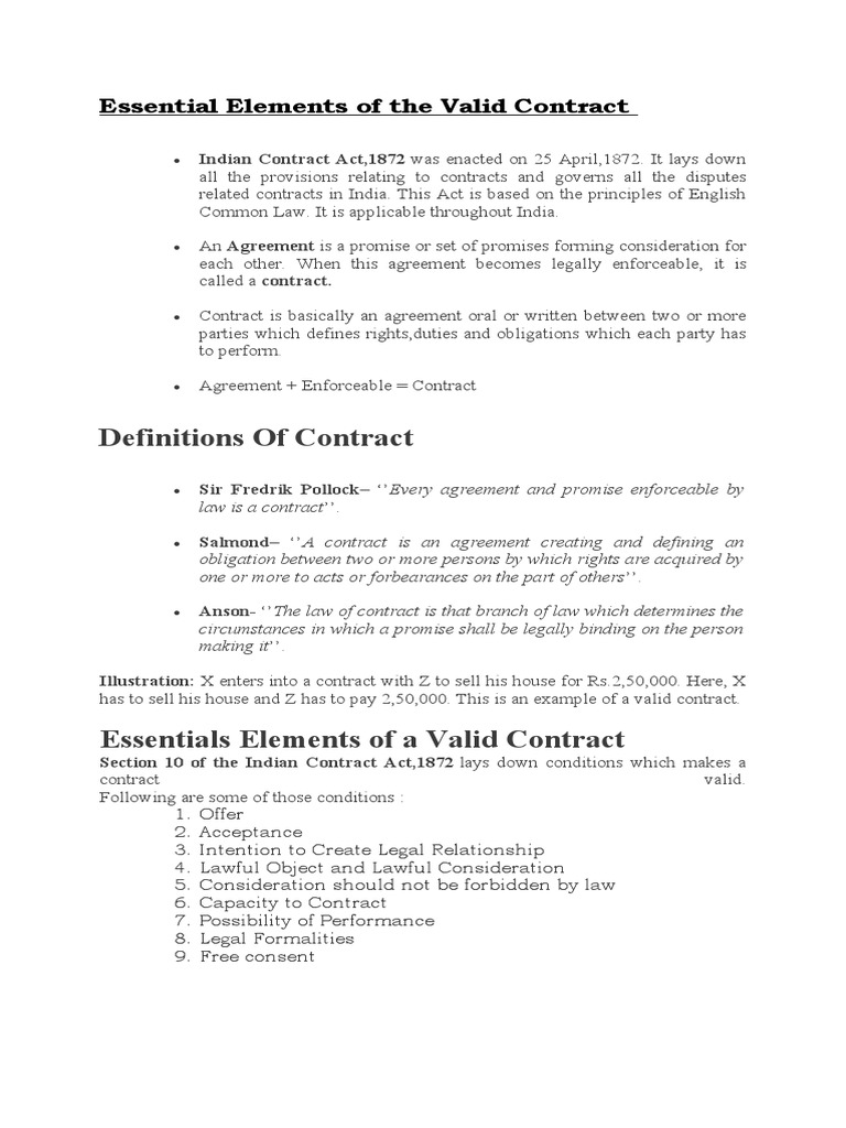 Valid Contract Essentials in India | PDF | Offer And Acceptance ...