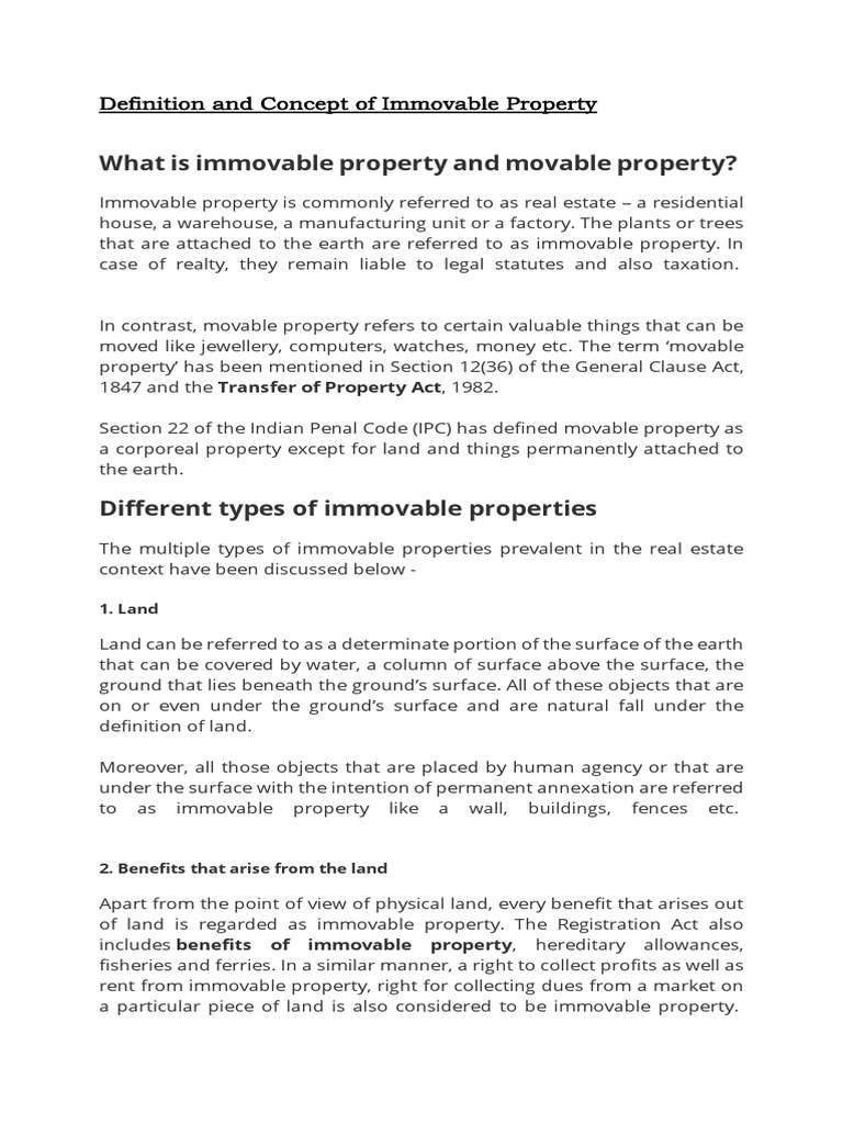 Definition and Concept of Immovable Property | PDF | Intellectual ...