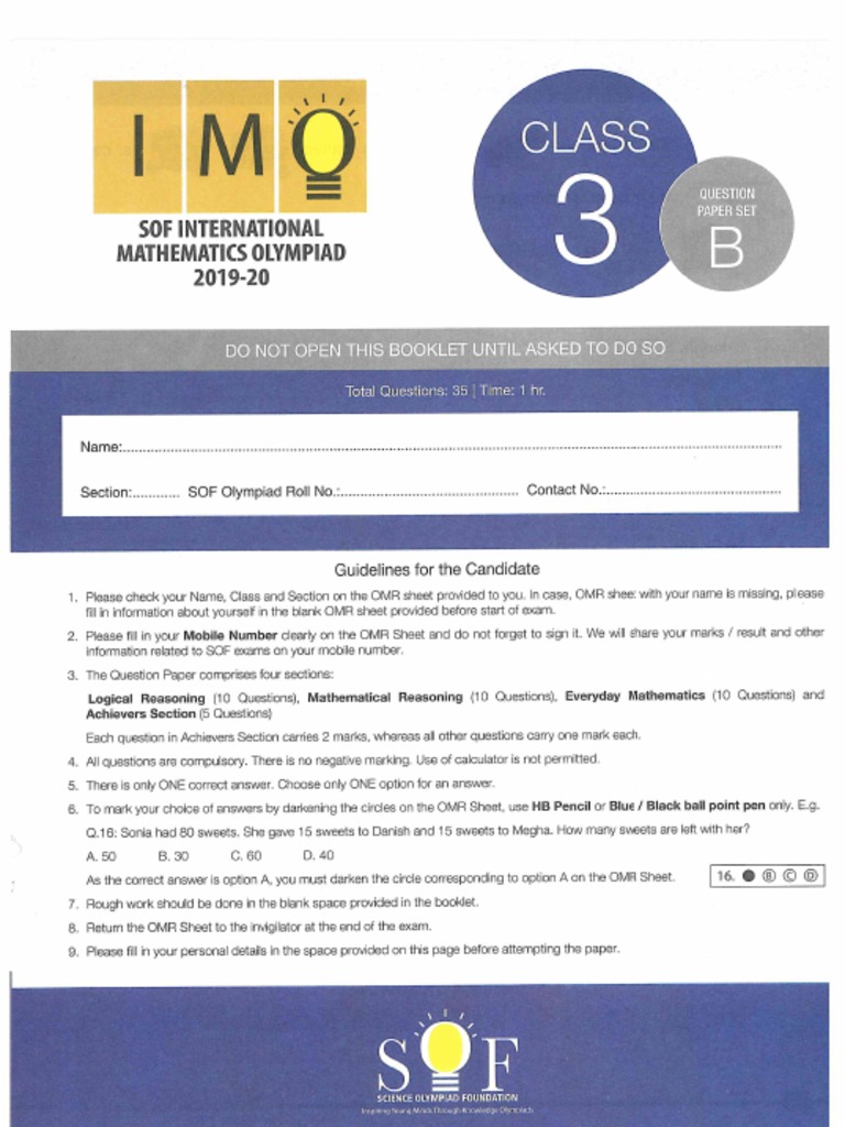 IMO - Class 3 - 2019-20 | PDF