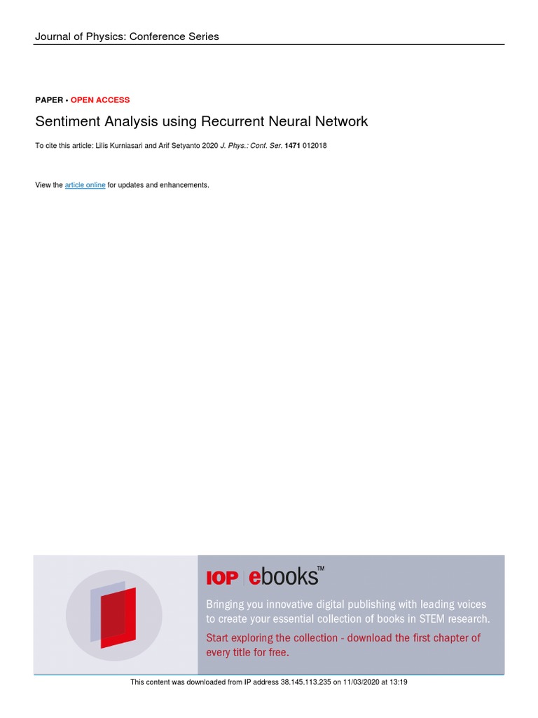 Sentiment Analysis Using Recurrent Neural Network Pdf Deep Learning