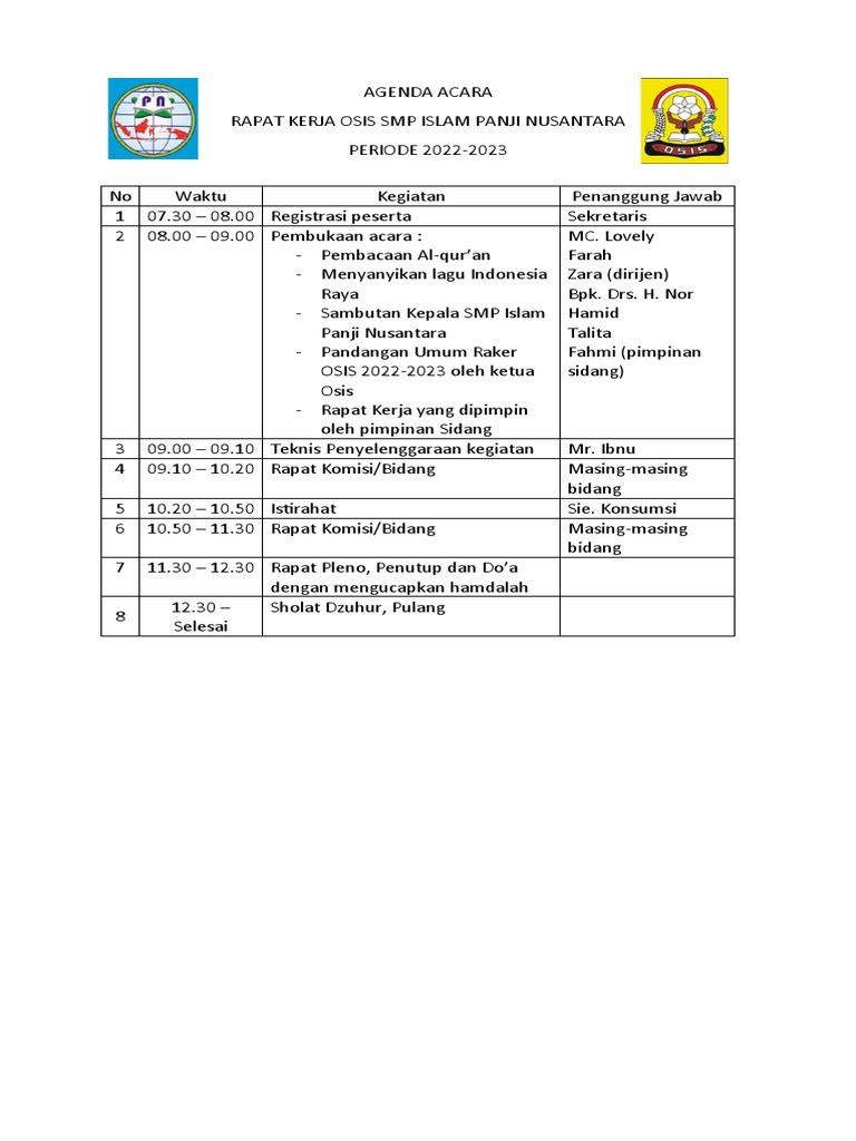 Agenda Acara Raker Osis 22 | PDF