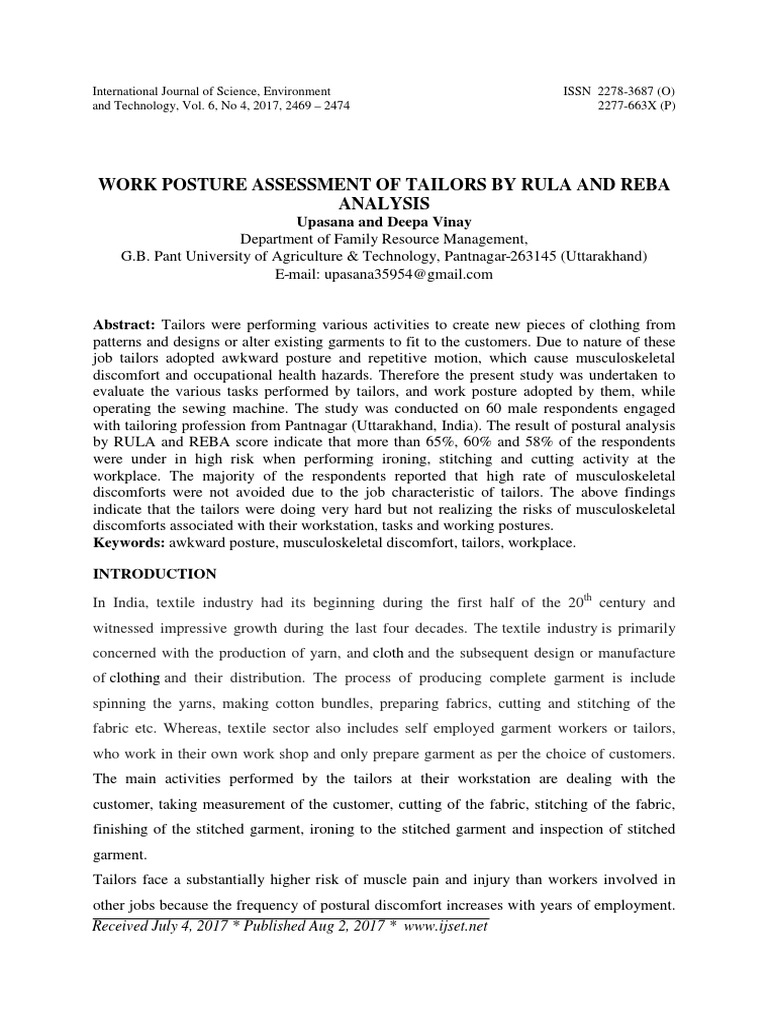 Assessment of Tailors by Rula and Reba A | PDF | Human Factors And ...