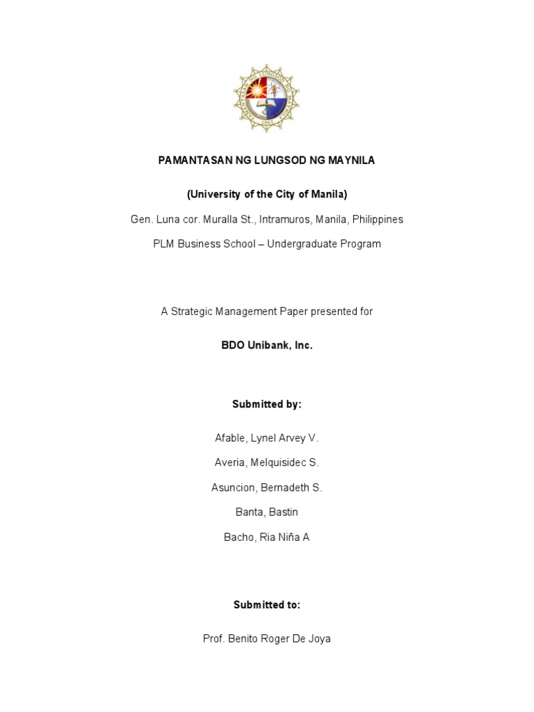 Group 1 BDO Strama Paper PDF | PDF | Financial Services | Economies