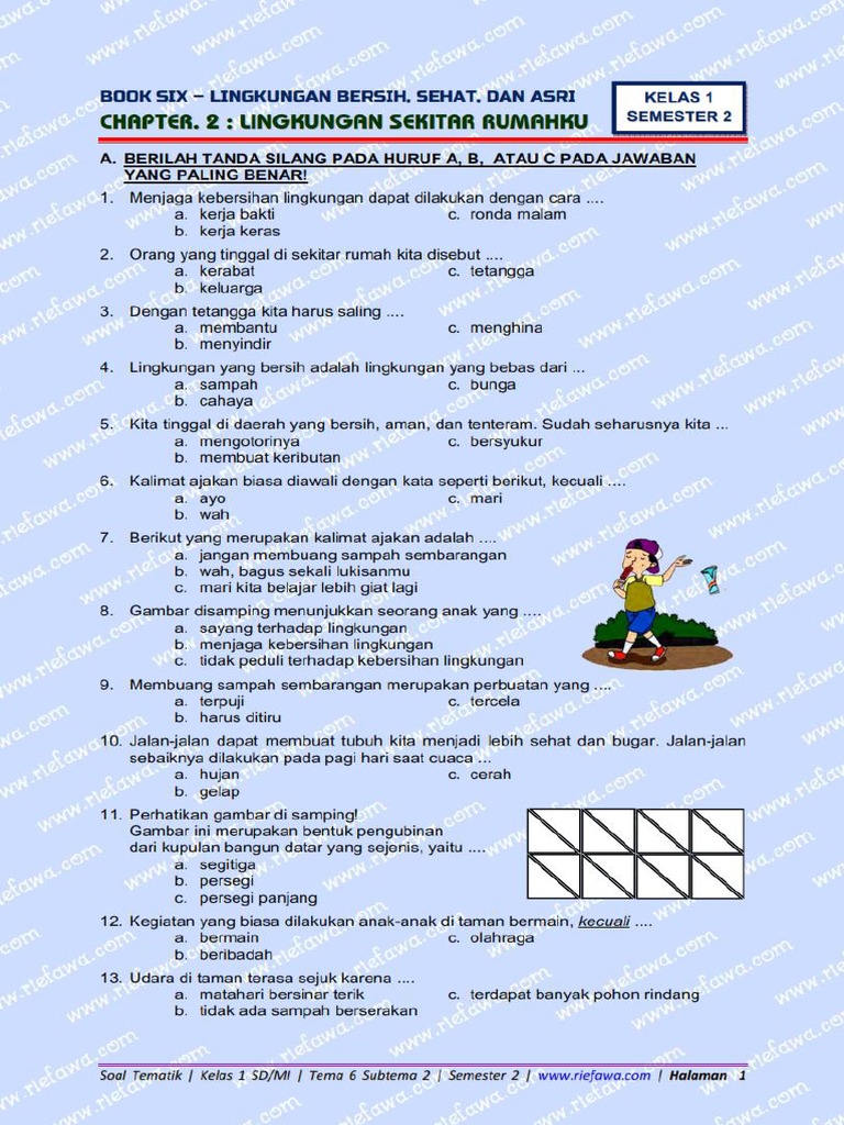 Soal Kelas 1 Tema 6 Subtema 2 | PDF