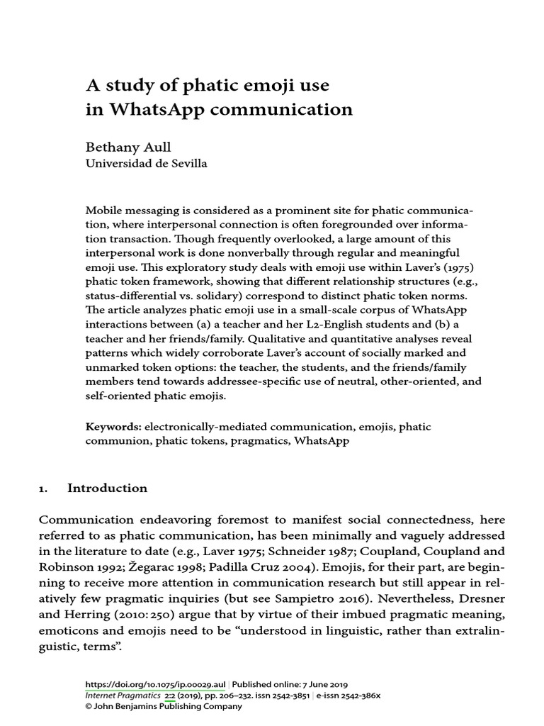 A Study Of Phatic Emoji Use In WhatsApp Communication PDF