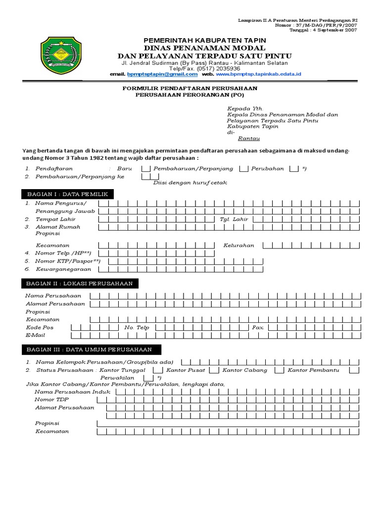 Form TDP Perorangan | PDF