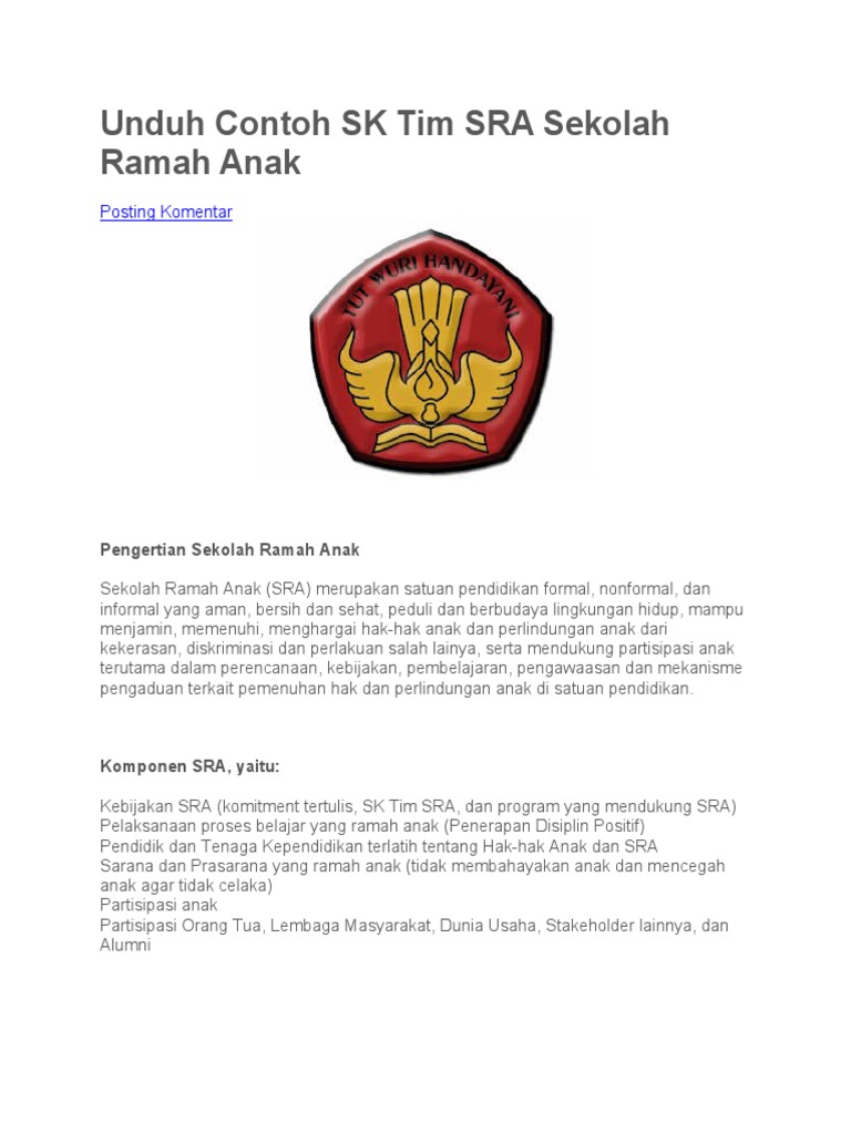 Unduh Contoh SK Tim SRA Sekolah Ramah Anak | PDF
