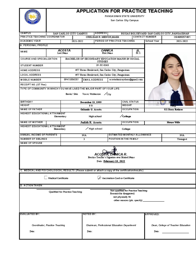 PSU Application for Practice Teaching | PDF | Teachers