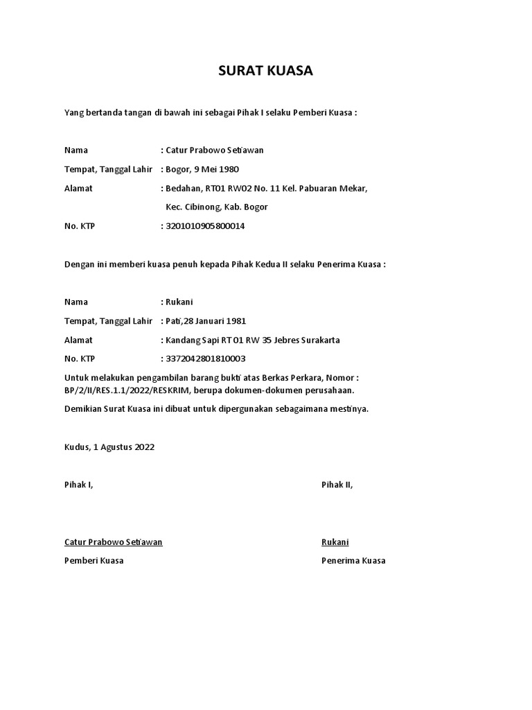 SURAT KUASA - Kejaksaan Negeri Sukoharjo - Rukani | PDF