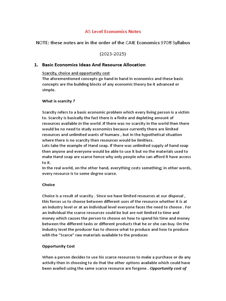 As Level Economics Notes | PDF | Economics | Microeconomics