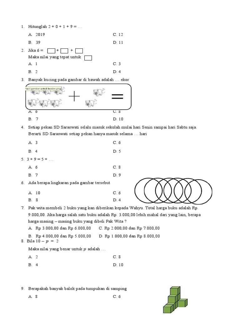 Kumpulan Soal Olimpiade Matematika SD Kelas 1 Dan 2 PDF Free | PDF