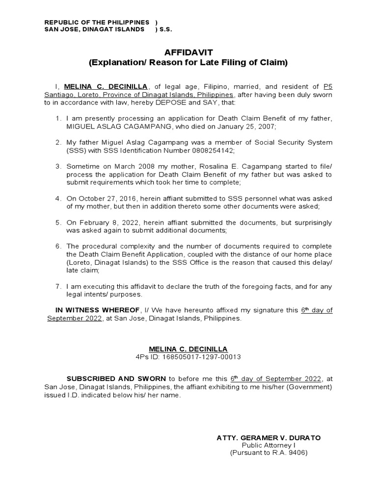 Affidavit-Late Filing - September 6 2022 - Cagampang | PDF