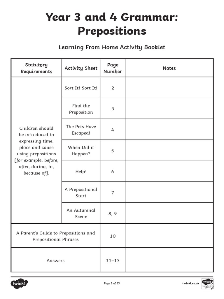 t2 e 2448 Years 3 and 4 Grammar Prepositions Learning From Home ...