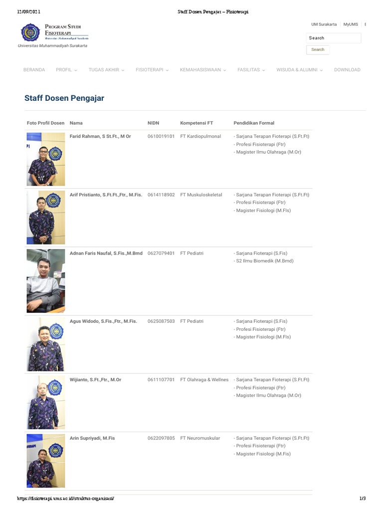 Staff Dosen Pengajar - Fisioterapi | PDF