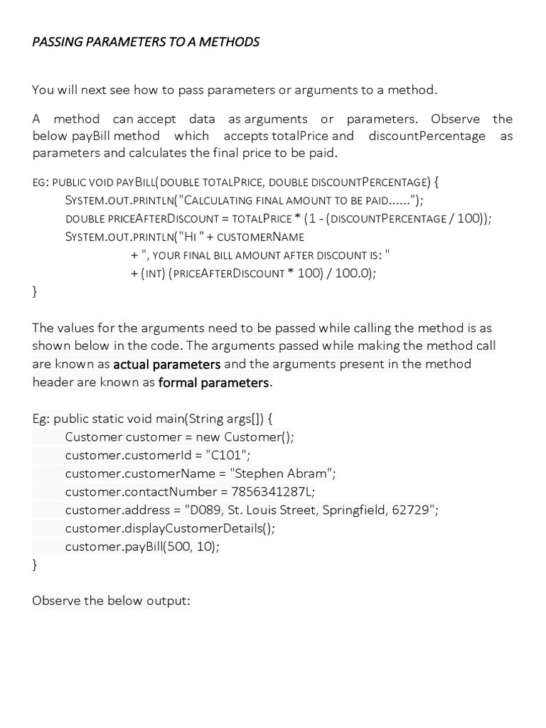 Passing Parameters to Methods and Understanding Constructors | PDF ...