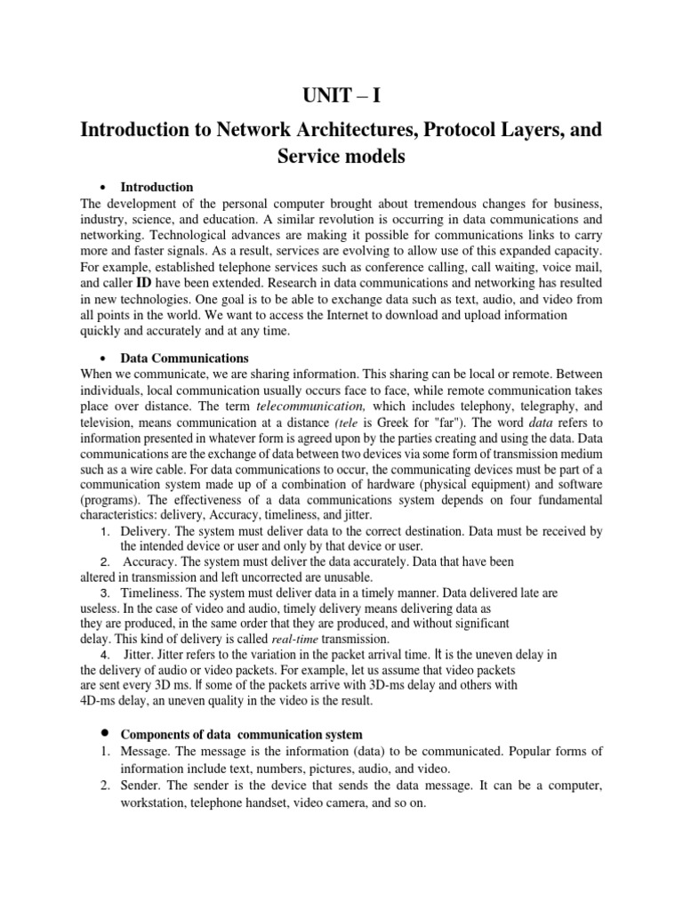 Unit 1-Introduction To Network Architectures, Protocol Layers, and Service Models | PDF ...