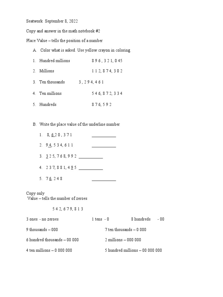 Seatwork September 8 Gr. 2 | PDF