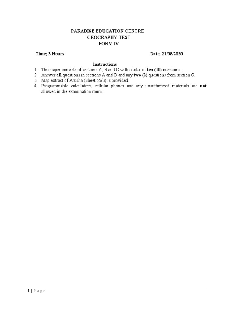 GEOGRAPHY FORM 4-TEST 4 | PDF | Sampling (Statistics) | Rock (Geology)