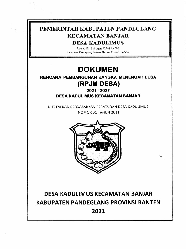 RPJMDes (Desa Kadulimus Kecamatan Banjar Kabupaten Pandeglang) | PDF