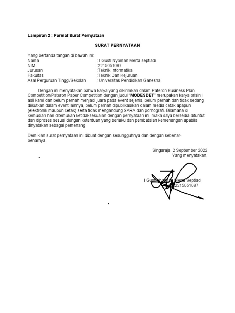 Format Surat Pernyataan | PDF