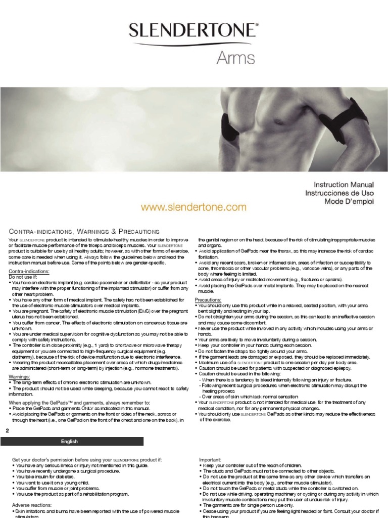 Slendertone Arms US Instruction Manual | PDF | Rechargeable Battery | Arm