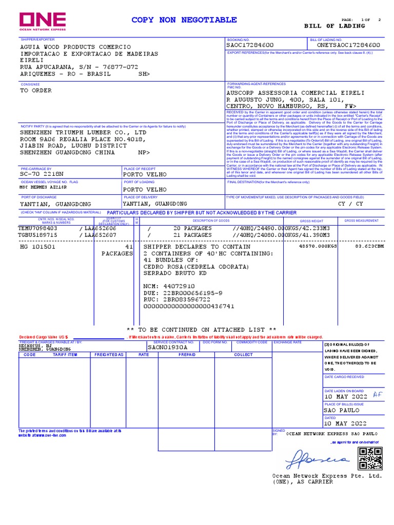 Aus21363 - BL | PDF | Bill Of Lading | Cargo