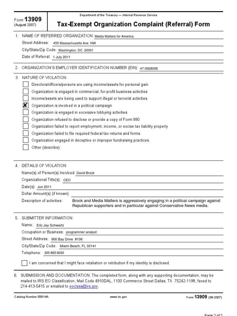 201107 Jul 01 IRS Complaint Form_13909[1] Re Media Matters | Social ...