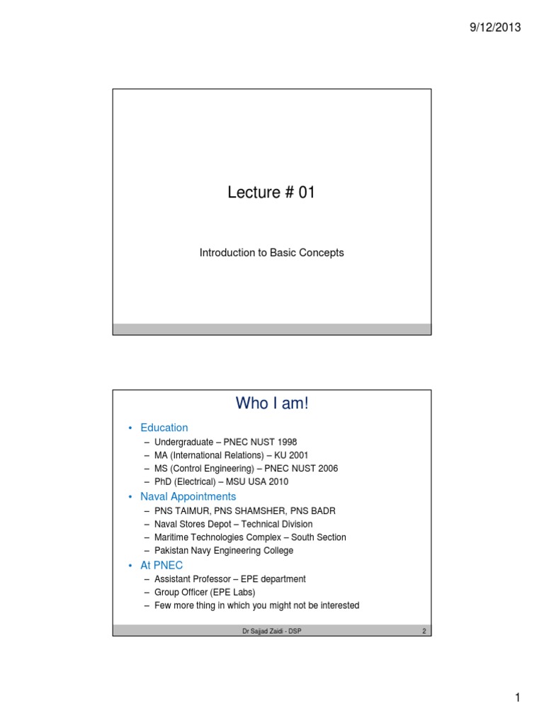 DSP Lect 01 | PDF | Digital Signal Processing | Complex Number