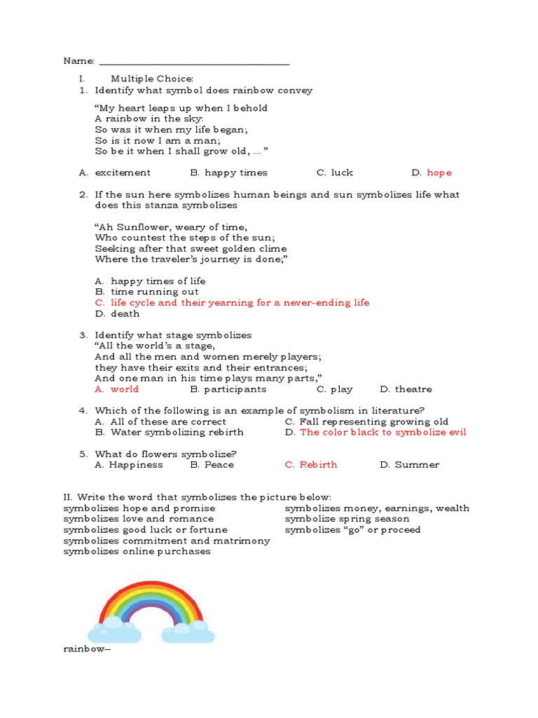 Symbolism Quiz | PDF