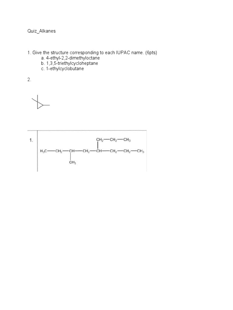 Naming Alkanes Quiz | PDF
